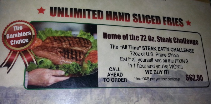 gambler steak menu - FoodChallenges.com - FoodChallenges.com